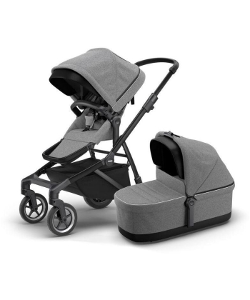 THULE Sleek kolica za bebe 2 u 1 sa kolevkom sa crnim ramom Grey Melange