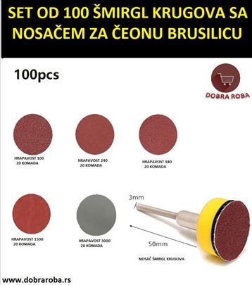 Set od 100 šmirgl krugova+nosač za čeonu brusilicu