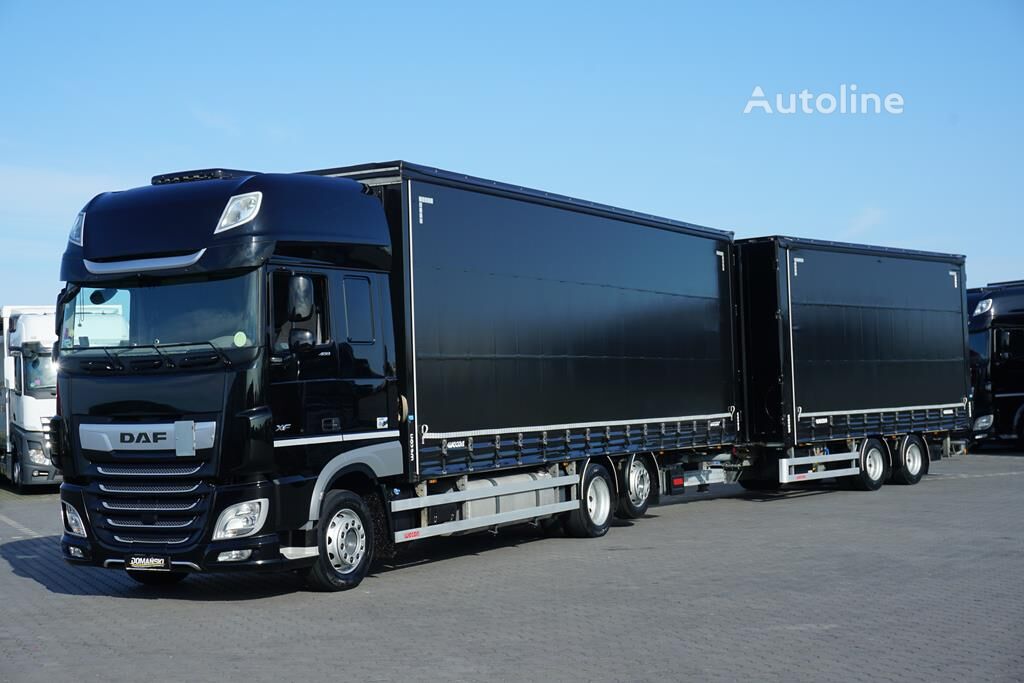 DAF XF / 480 / ACC / EURO 6 / ZESTAW PRZEJAZDOWY 120 M3 / 9,1 M + 6, kamion sa klizna zavesa cerada + prikolica sa kliznom ceradom