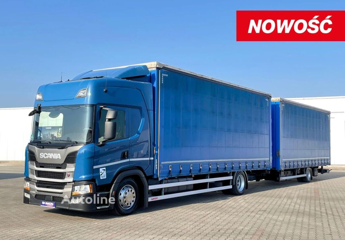 Scania G360 / ZESTAW TANDEM 120 M3 / 7,75 M + 7,75 M / SALON PL kamion sa klizna zavesa cerada + prikolica sa kliznom ceradom