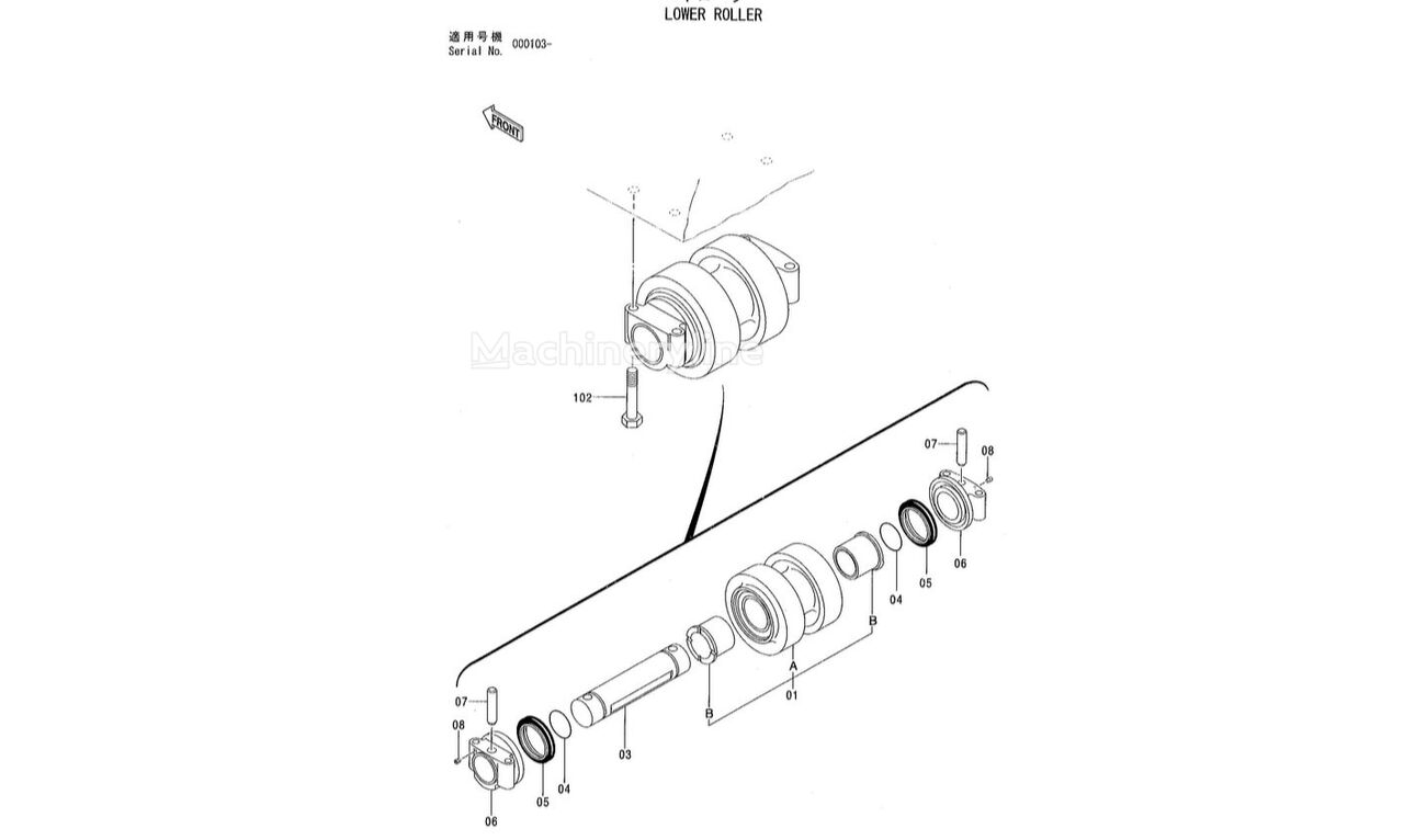 Hitachi 4375491 donja rolna za Hitachi EX2500 EX2500-5 EX2500-6 EX2600-6BH EX2600-6LD EX2600E-6BH bagera