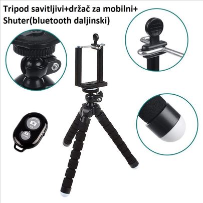 Tripod savitljivi+držač za mob.+ daljinski crni