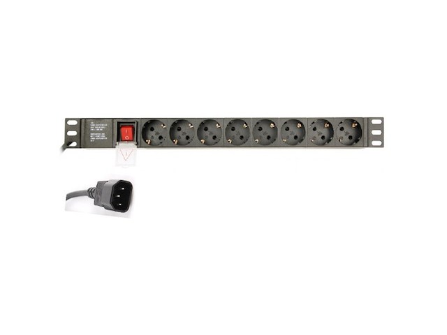 EG-PDU-014-C14 Gembird C14 Produzni kabl sa zastitom 8 uticnica 10A, PDU 1U, aluminium, 3m