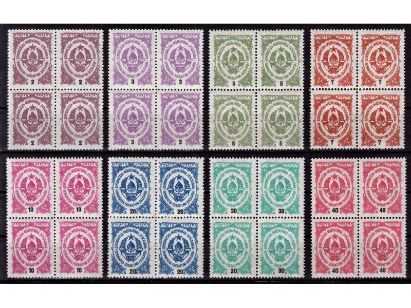 Jugoslavija 1945 Porto serija 8 vrednosti četverac MNH