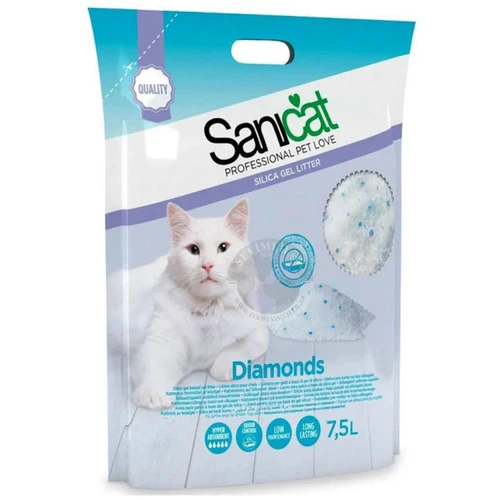 SANICAT Diamonds, upijajući silikatni posip za mačke, bez mirisa, 7,5L
