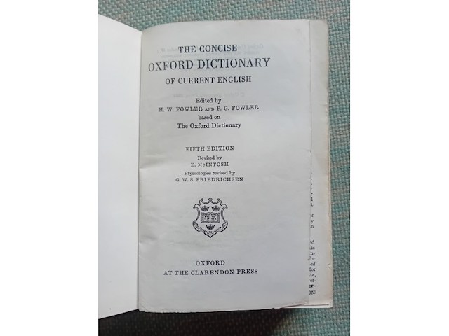 The Concise Oxford dictionary of current English