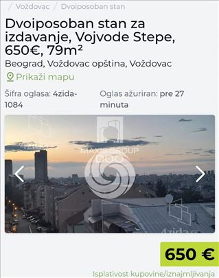 Vozdovac, Vojvode Stepe, troiposoban 79m2 ID#1084