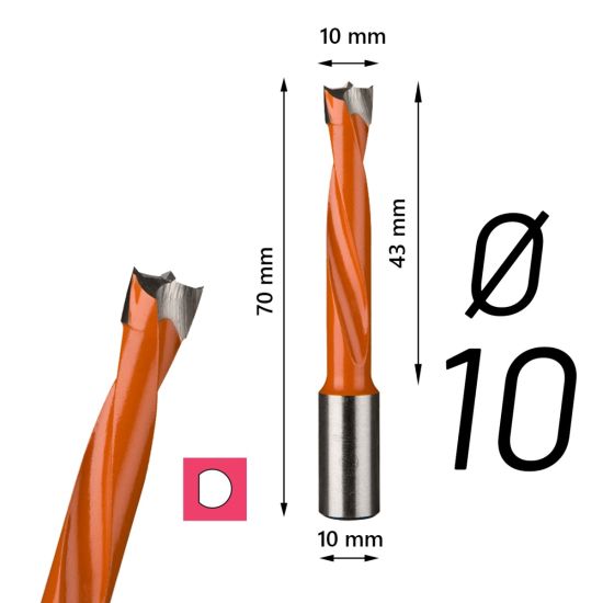 Burgija za tiplericu 10mm leva dužina 70/43mm prihvat 10mm - FUL 50G.100.L