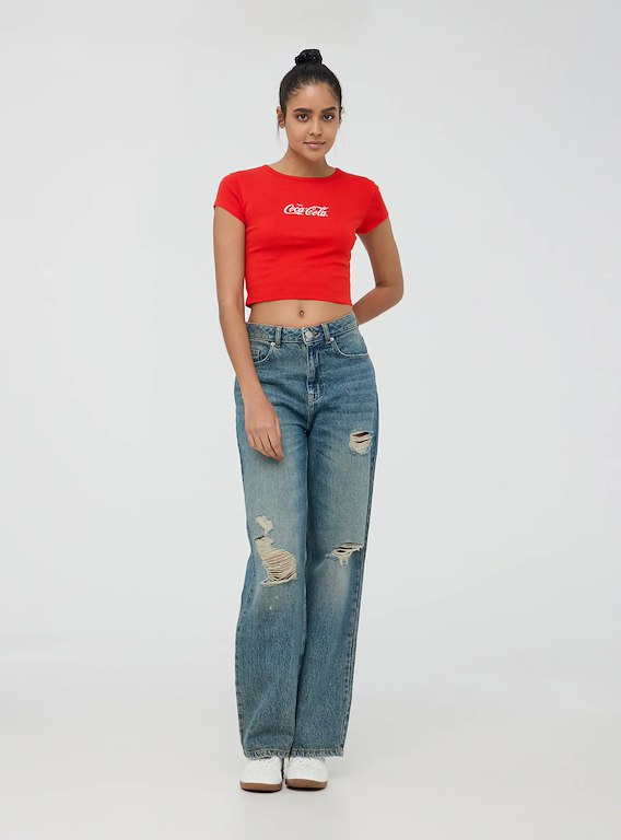 T-shirt crop sa Coca-Cola® printom Crvena