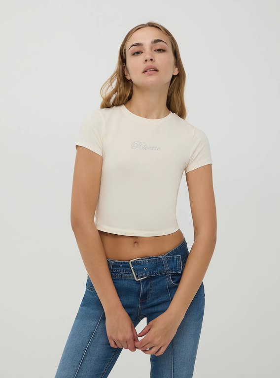 T-shirt crop sa natpisom od strasa Slonovača