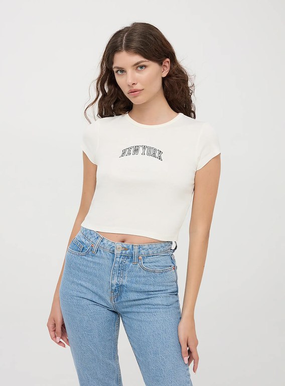 T-shirt crop sa rebrastim materijalom Slonovača