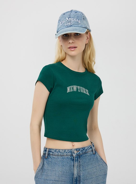 T-shirt crop sa rebrastim materijalom S059