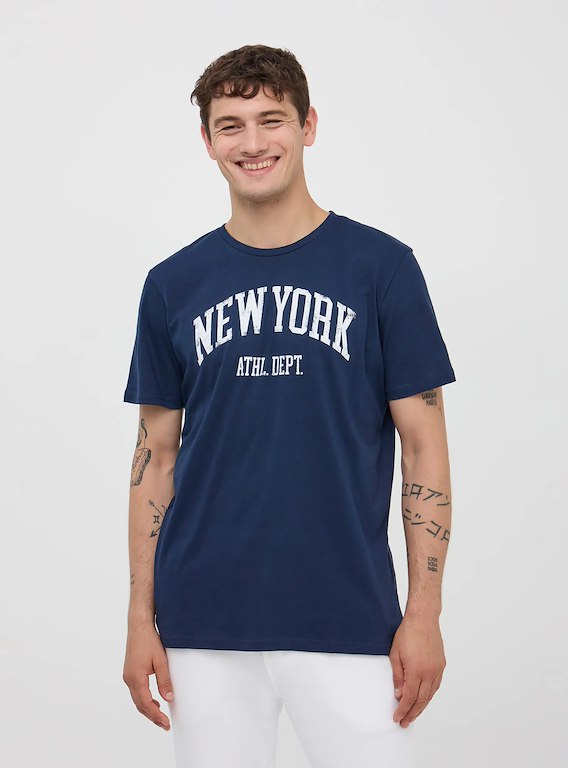 T-shirt sa college printom Plava navy