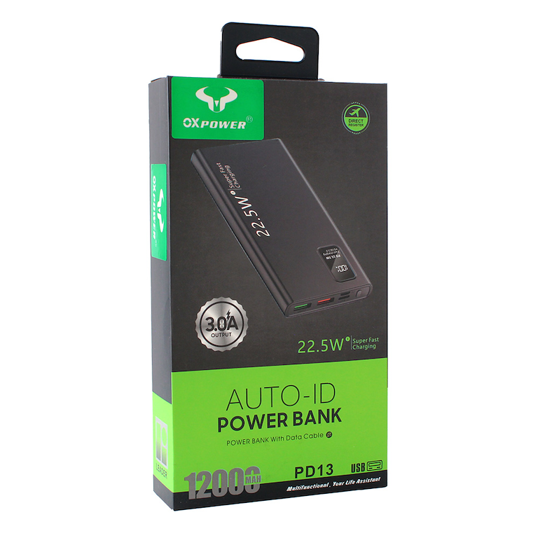 Univerzalna Back Up Baterija prenosiva baterija Oxpower P13 PD fast 12000 mAh crna