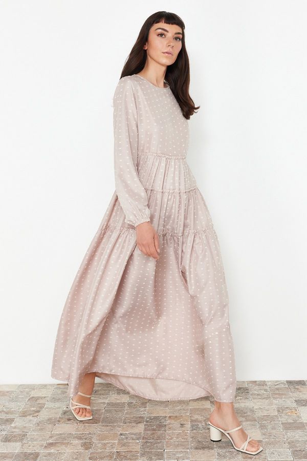 TRENDYOL BEIGE POLKA DOT PATTERNED WOVEN DRESS