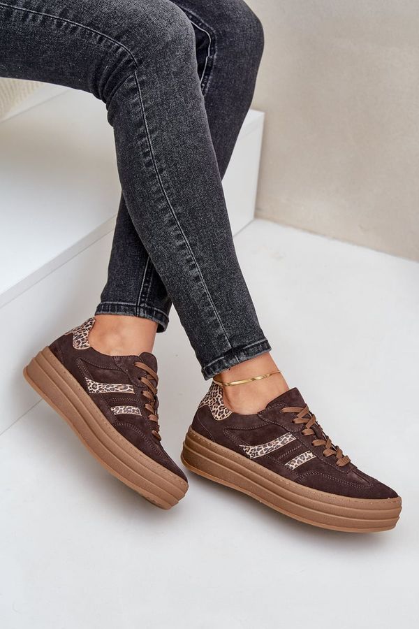 ZAZOO N1176 SUEDE SNEAKERS ON PLATFORM LEOPARD CHOCOLATE