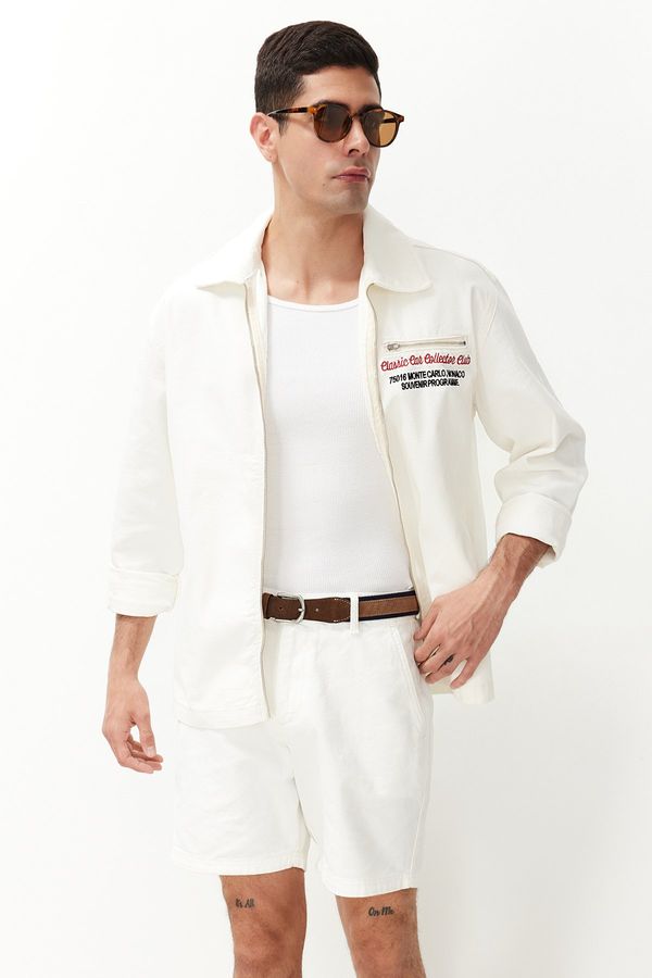 TRENDYOL ECRU CANVAS BACK PRINTED EMBROIDERY DETAILED ZIPPERED JACKET