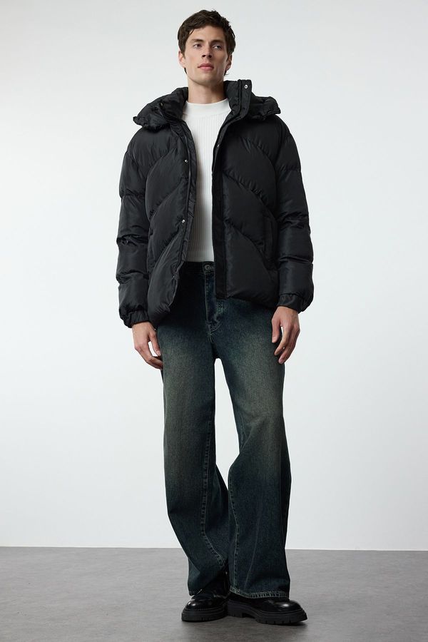 TRENDYOL BLACK UNISEX OVERSIZE FIT INNER SUSPENDER WINTER PUFFER JACKET