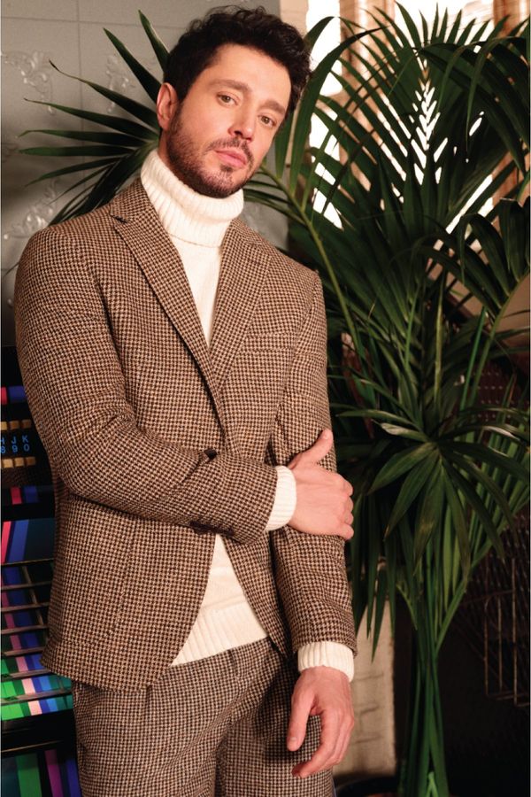 AVVA MEN'S BROWN WOOL BLEND SUIT JACKET