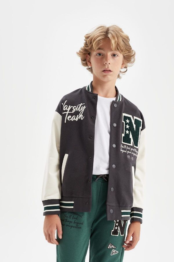 DEFACTO BOYS COLLEGE COLLAR SNAP CLOSURE DOUBLE POCKET SEASONAL BOMBER CARDIGAN