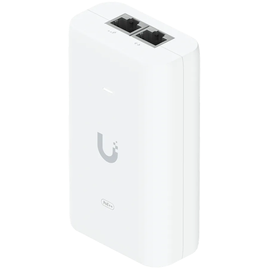 UBIQUITI PoE++ Adapter; Delivers up to 60W of PoE++; Surge, peak pulse, and overcurrent protection; Contains RJ45 data input, AC cable with earth ground, and PoE++ output; LED indicator for status...