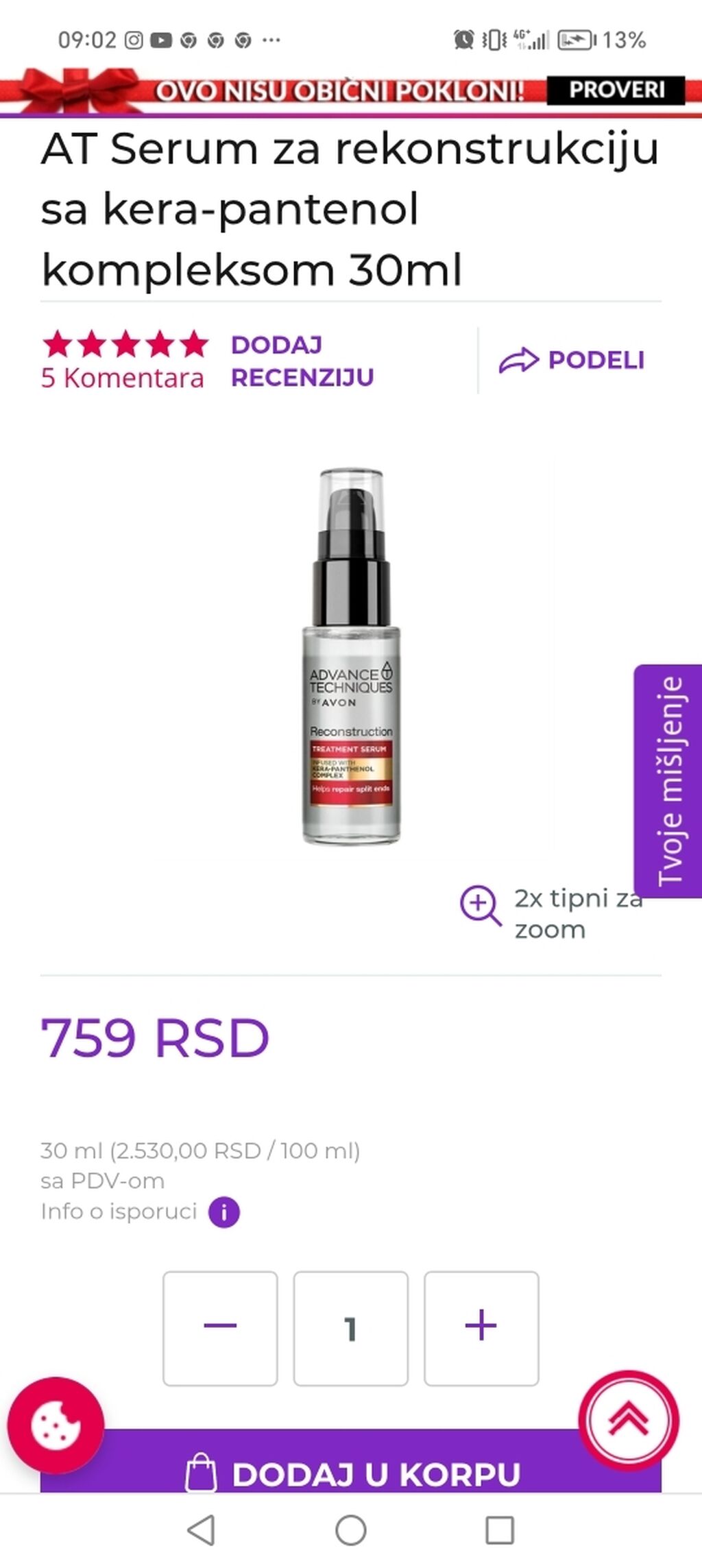 2 za 1000 Serum za kosu AVON