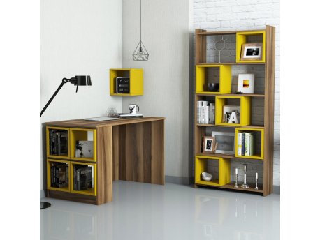 HANAH HOME Radni sto sa policom za knjige Box Walnut Yellow