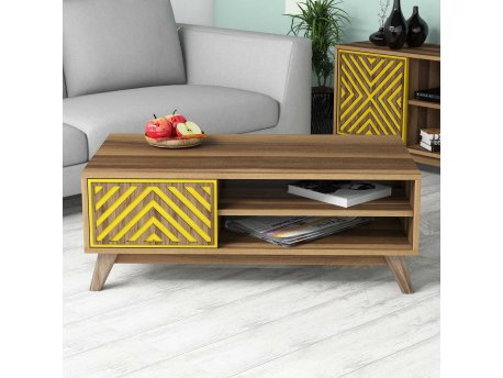 HANAH HOME Sto za dnevnu sobu Inci Walnut Yellow