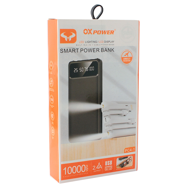 Back Up baterija (univerzalna) prenosiva baterija Oxpower PC4-1 4in1 5V 2A 10000 mAh crna