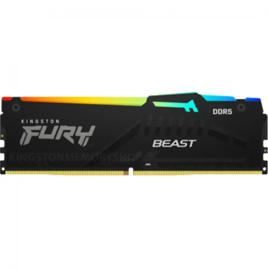 Kingston DDR5 16GB 5200MHz [FURY BEAST RGB], Non-ECC UDIMM, CL36 1.25V, 288-Pin 1Rx8, w/RGB Heatsink