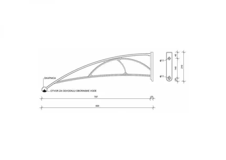 Nadstrešnica Za Vrata 82x150cm Smeđa Baza Ploča Bronza 6mm