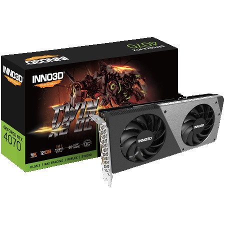 INNO3D NVIDIA GEFORCE RTX 4070 TWIN X2 OC 12GB GDDR6X 192bit, 2505 MHz 21Gbps, 3x DP, 1x HDMI, 2x Fan, 2 slot ( N40702-126XX-185252N )