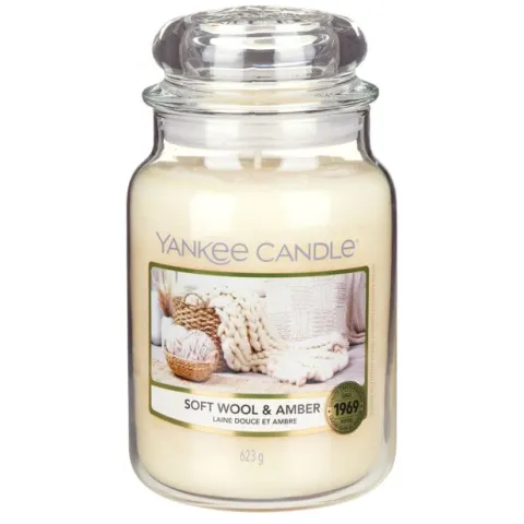 Soft Wool & Amber - Yankee Candle mirisna sveća L (mošus, amber, sandlovina, vanila...)