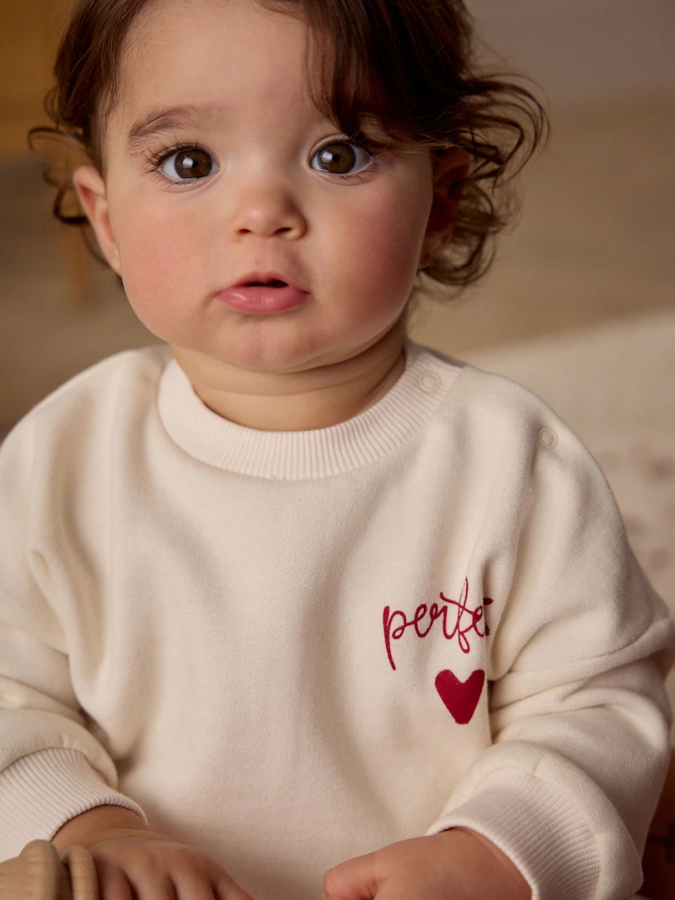 Crveno/Belo Pruga & Srce - 100% Cotton Baby Sweat Top & Trousers Set 2 Piece