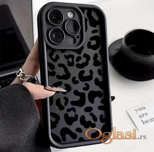 iPhone 15 CRNA leopard print maska