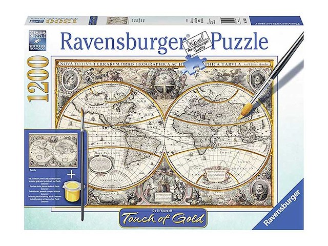 Puzzle 1200 delova - Stara karta sveta  + zlatna boja - Ravensburger Touch of Gold 19931