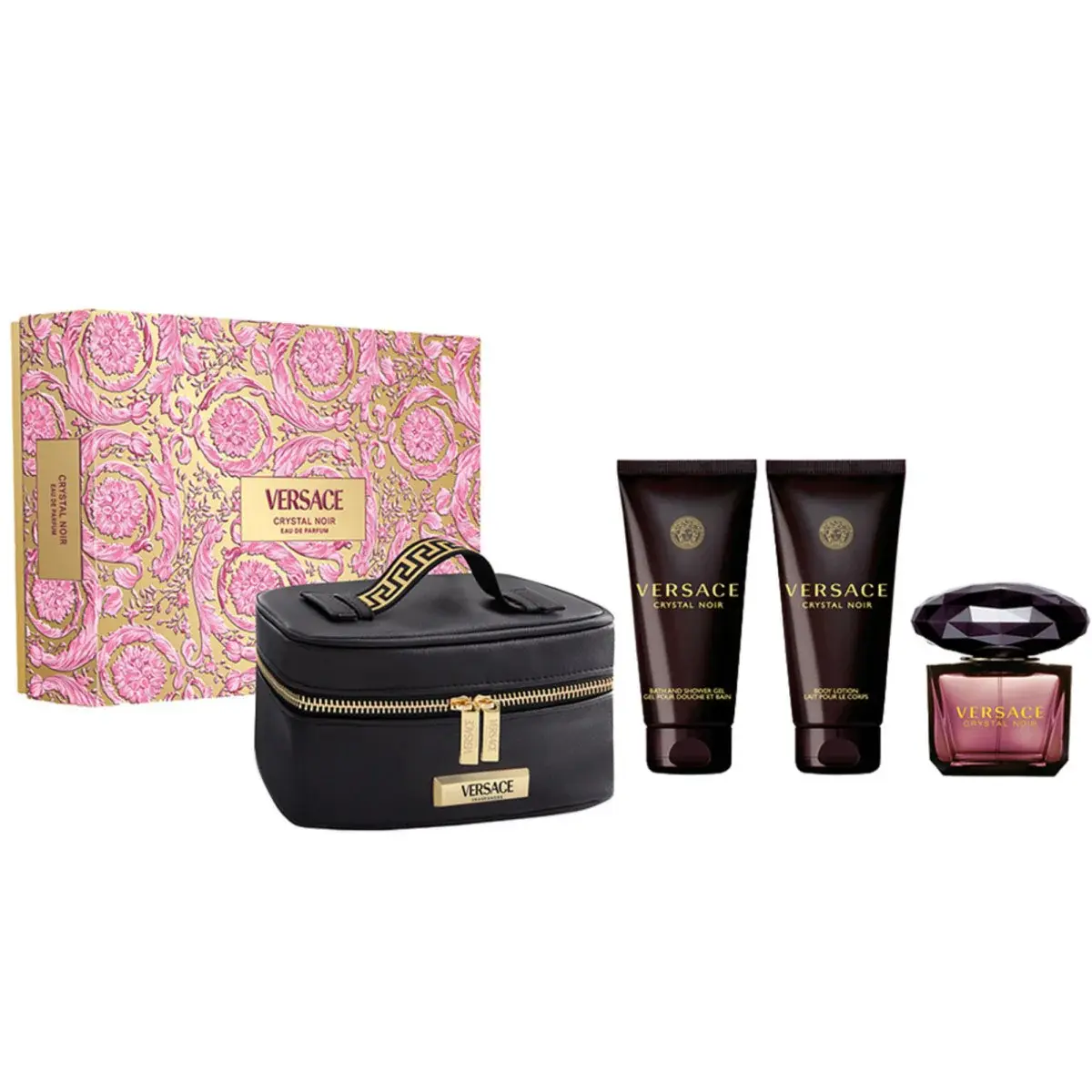 Versace Cristal Noir 90ml EDT + 100ml gel za tuširanje + 100ml losion za telo + torba