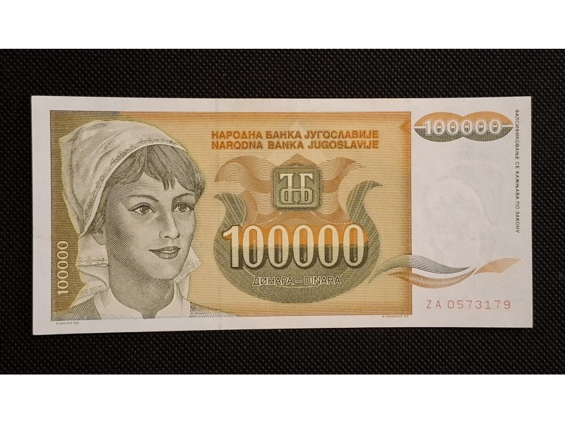 100.000 dinara 1993. Zamenska UNC