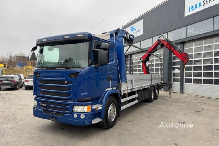 Scania G450 6x2 Hiab 122-4 kamion s ravnom platformom