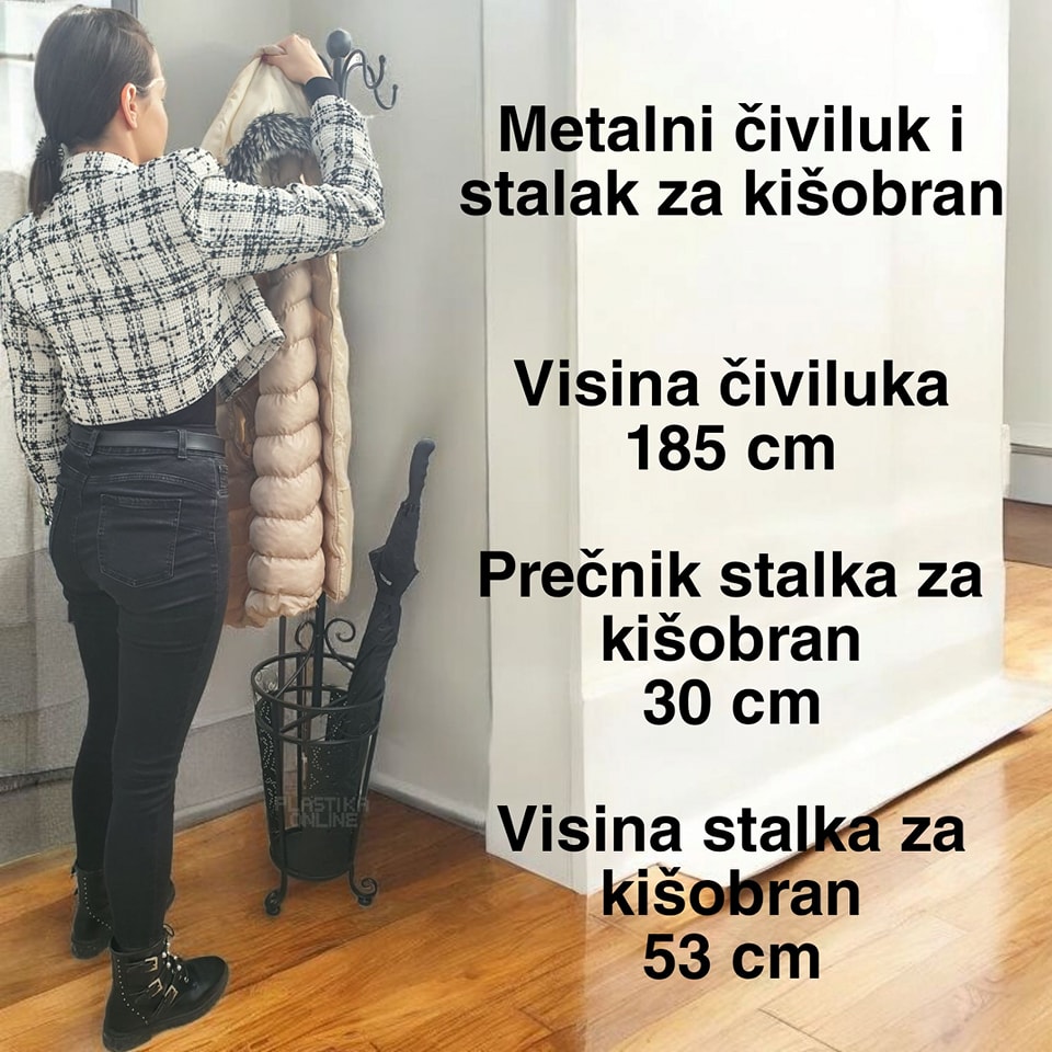 Metlani čiviluk i stalak za kišobran 185 cm – crni