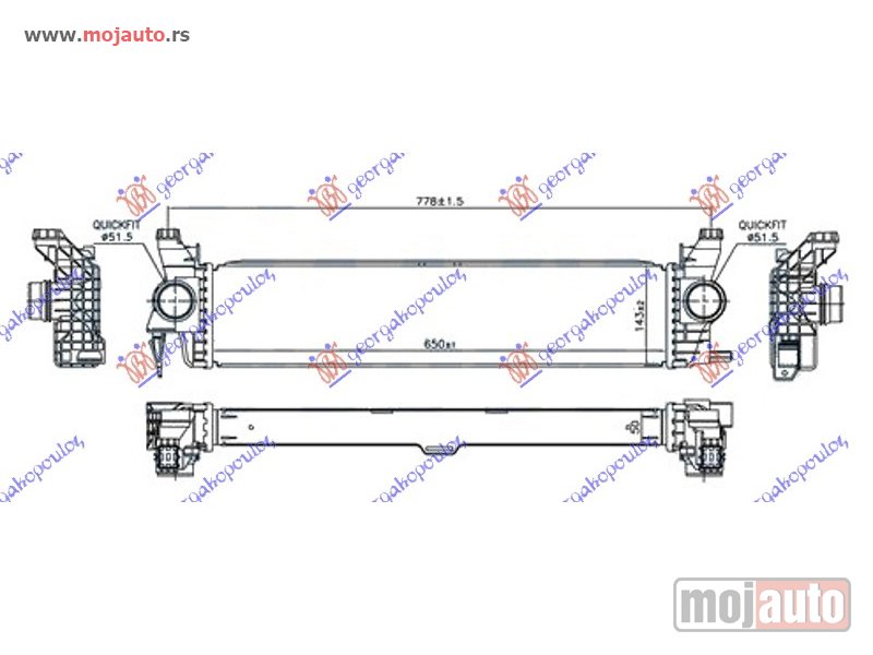 HLADNJAK INTERKULERA 1.6 (109-111 CDI) (650x143x50) Mercedes vito (w447) 15- -dostupno