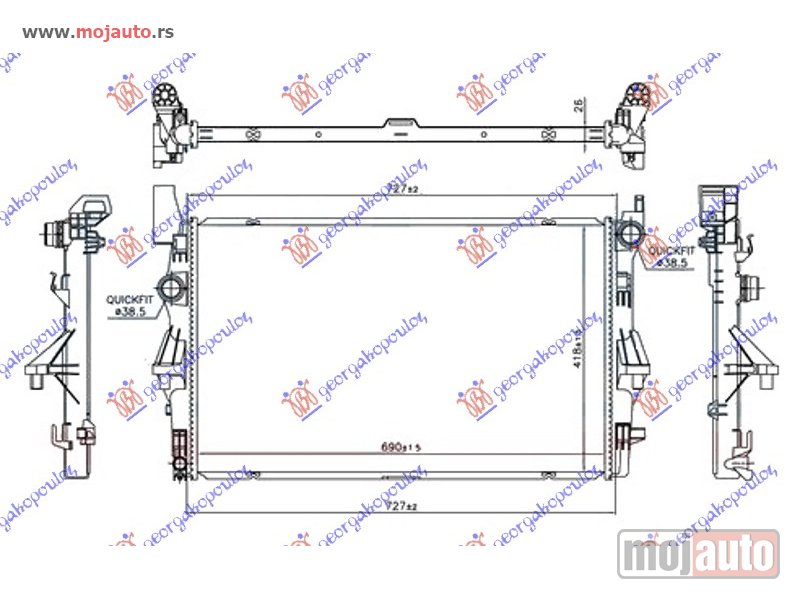 HLADNJAK MOTORA 1.6 (109/111 CDI) (+AC) (690x418x26) (NOSACI NA SREDINI) Mercedes vito (w447) 15- -dostupno