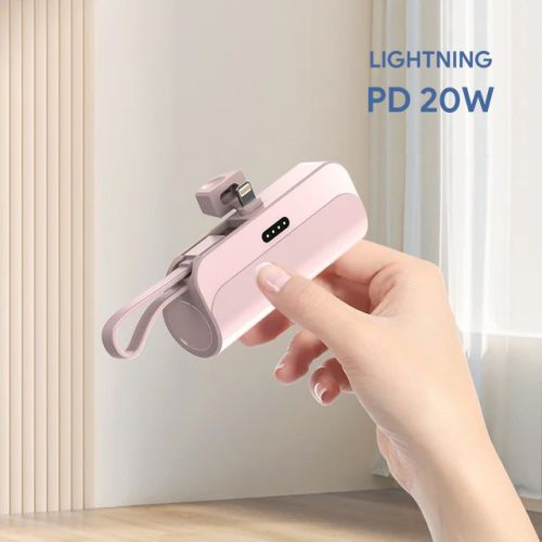 Power bank prenosiva baterija privezak 5000mAh lightning roze