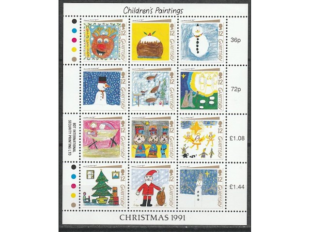 Guernsey-1991-Christmas, Children`s paintings - MNH