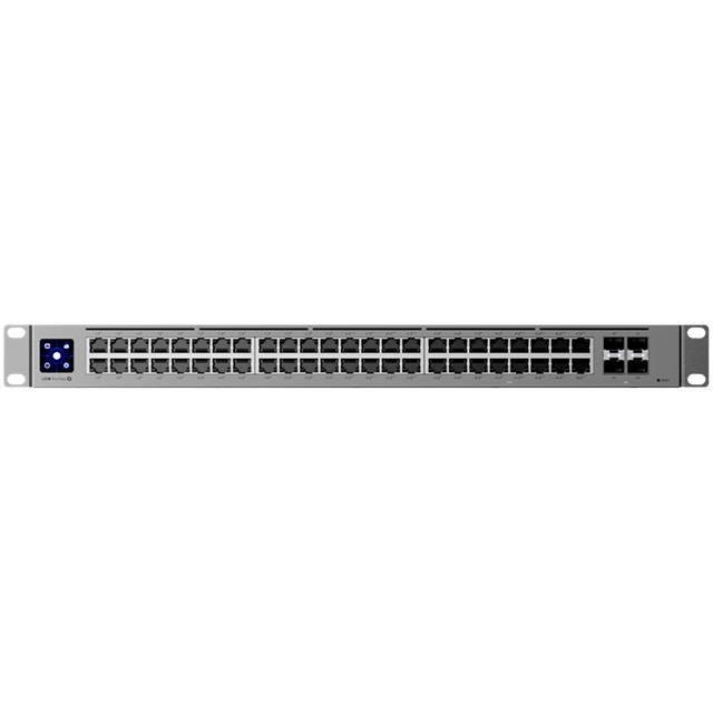 Ubiquiti 48-port, Layer 3 switch 2.5 GbE and PoE++ output, 16x 2.5 GbE ports including (8) PoE+ and (8) PoE++, 32x GbE ports including (24) PoE+ and (8) PoE++, 4x 10G SFP+ ports. Can power devices...