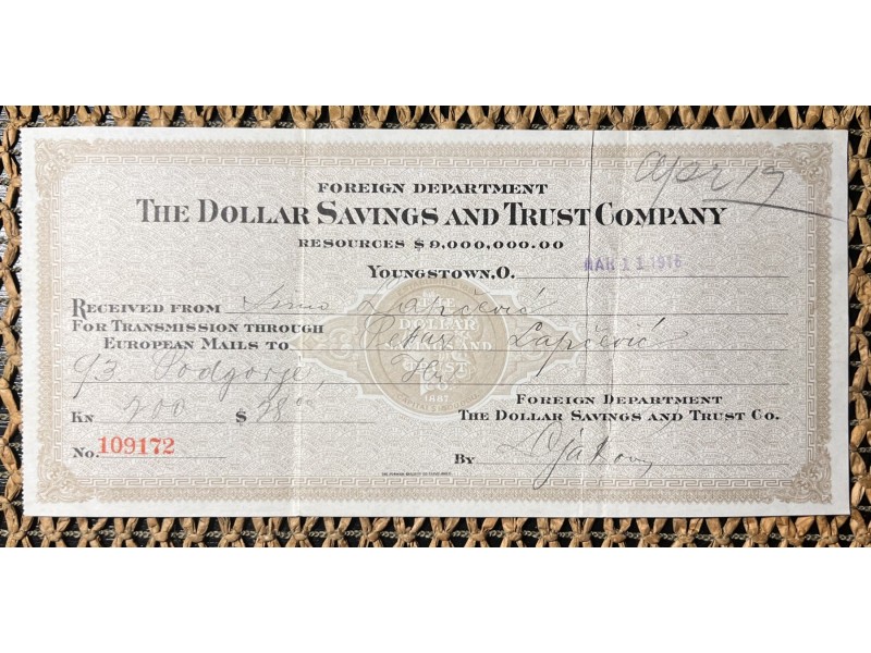 Bankovni cek 1916.g Savings and trust company (27.)