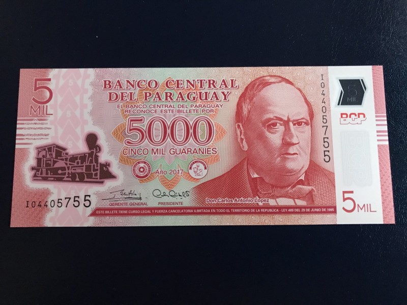 PARAGVAJ 5000 GUARANIES. UNC.POLYMER.2017.