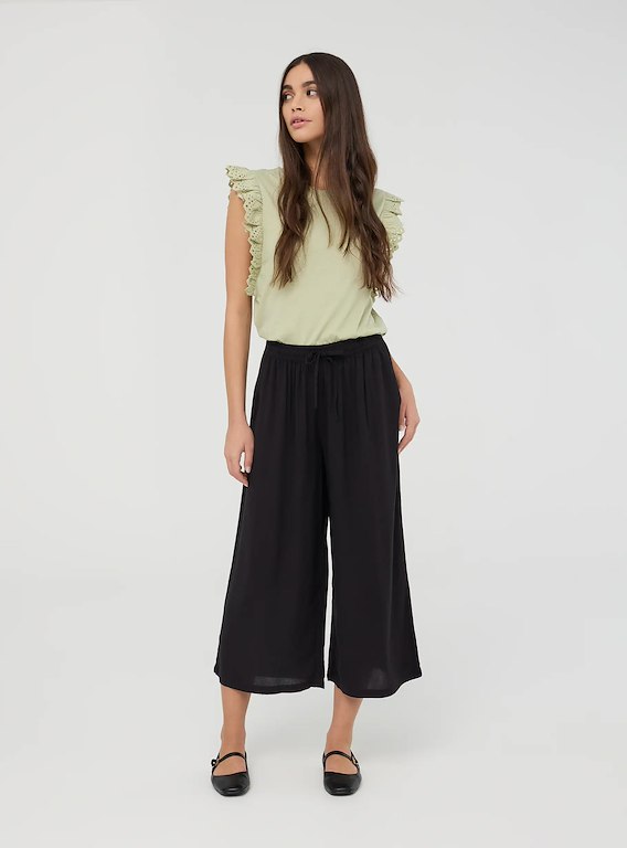 Pantaloni palazzo crop sa vezicom Crna