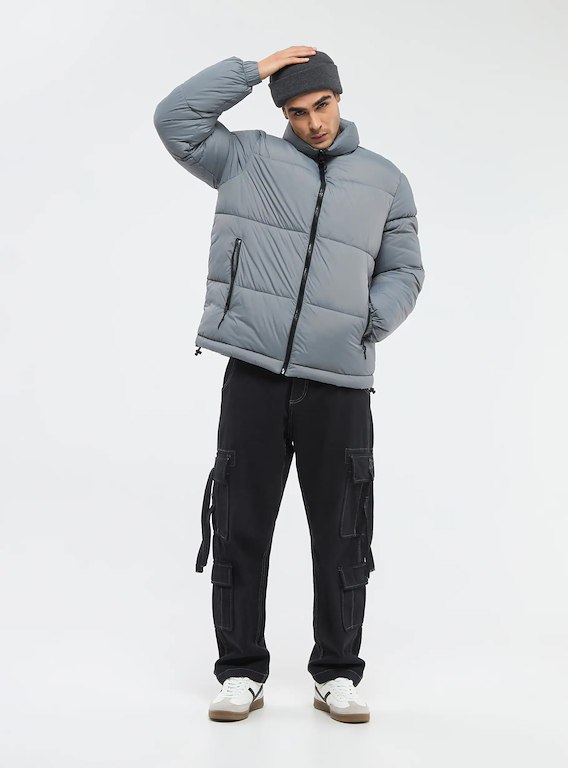 Padded puffy jacket with no hood Mišje siva