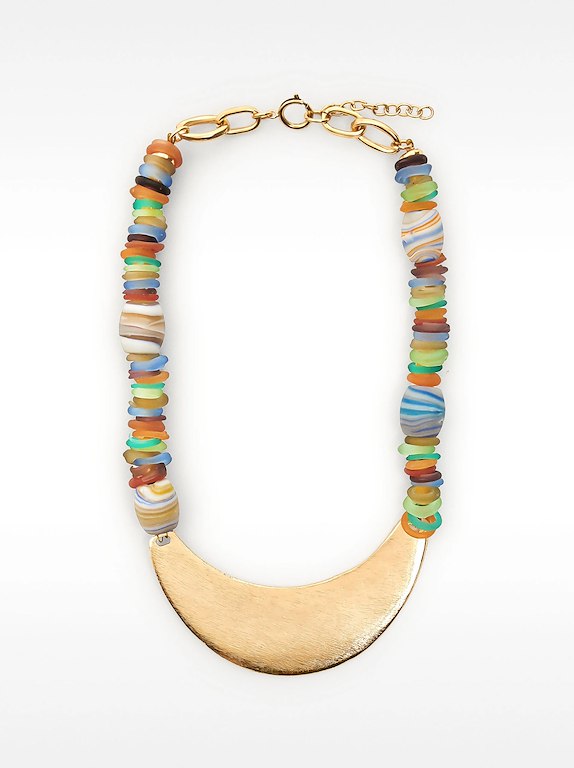 Short glass necklace with metallic detail